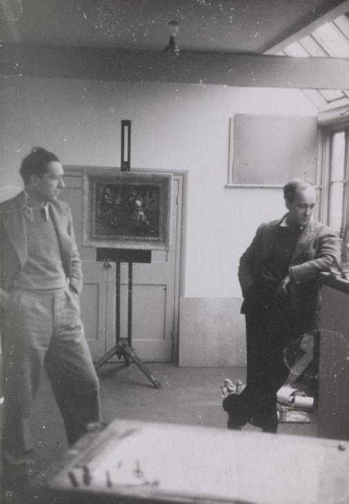 Photograph of Robert Medley, with Rupert Doone, in his studio at ...