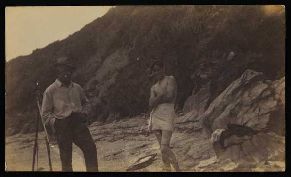 Photograph of Henry Scott Tuke (left) and Tom White on Newporth beach ...
