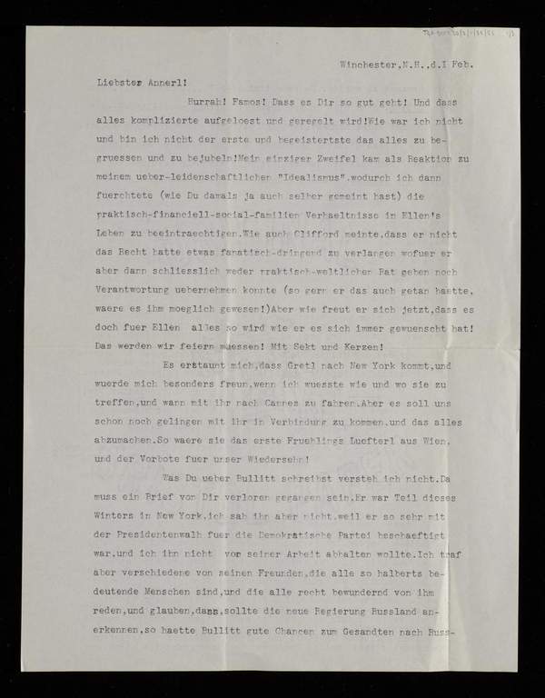 Letter from Edward Renouf to Anny Schey von Koromla‘, Edward Renouf ...
