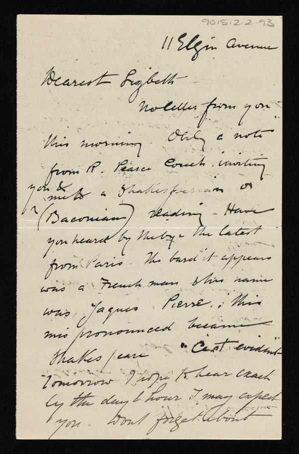 Letter from Stanhope Forbes to Elizabeth Armstrong, addressed 11 Elgin ...