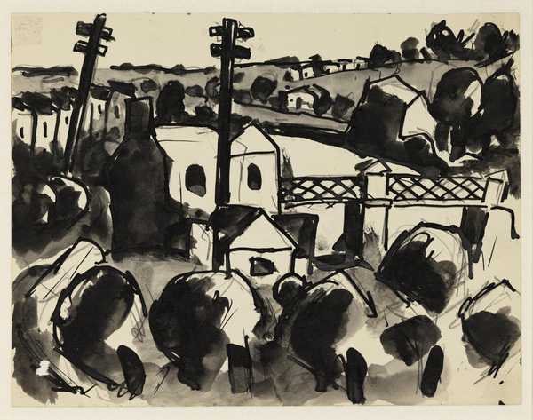 Sketch of the bridge, Ystradgynlais‘, Josef Herman‘, Josef Herman ...