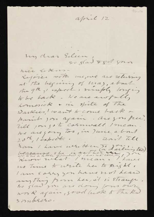 Letter from Laura Knight to Eileen Mayo‘, Dame Laura Knight, recipient ...
