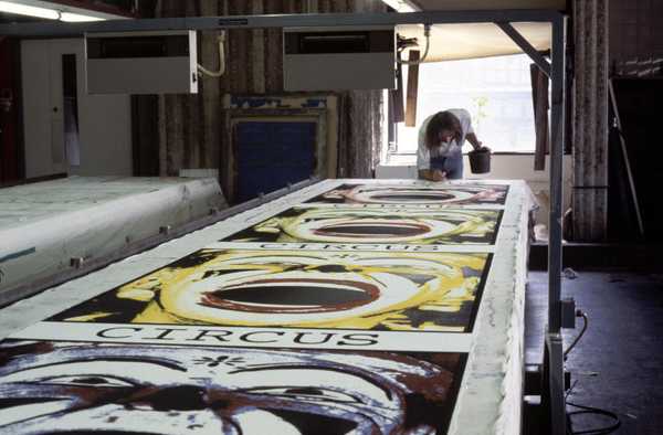 Colour transparency of Ian Breakwell working on photo-silkscreen prints ...