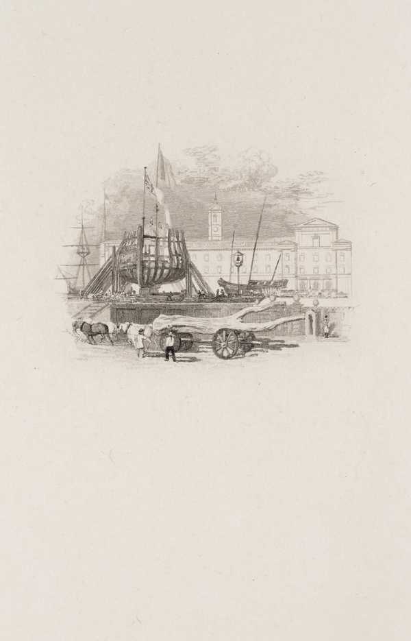 ‘Shipbuilding from Roger’s ‘Poems’, engraved by E. Goodall‘, after ...