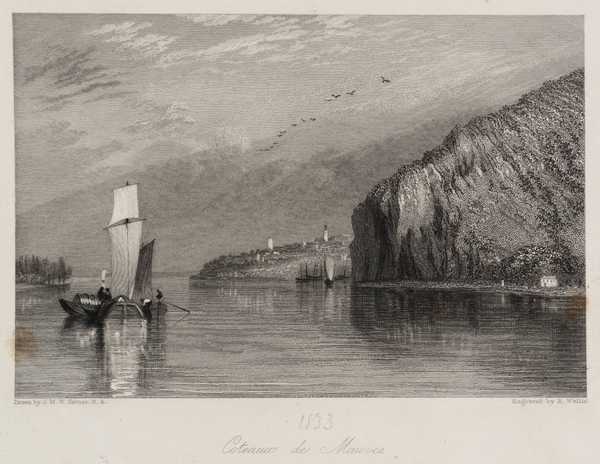 ‘Coteaux de Mauves, engraved by R. Wallis‘, after Joseph Mallord William Turner, published 1833 ...