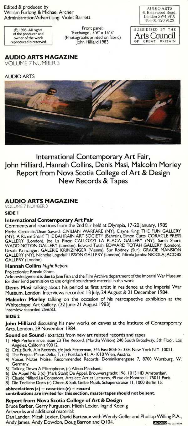 Audio Arts: Volume 7 No 3‘, Audio Arts, 1985‘, Audio Arts, 1985 – Tate ...