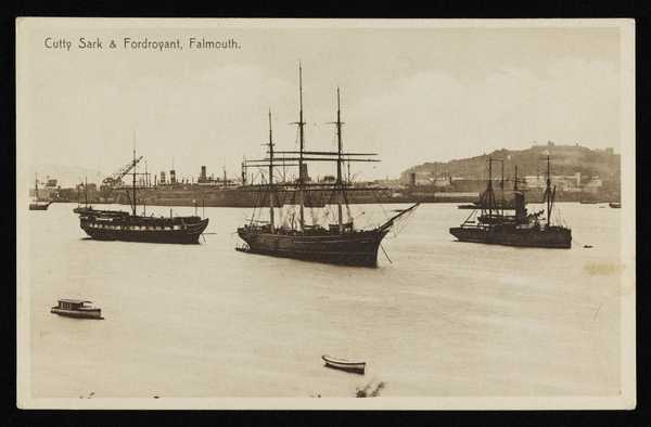 Postcard showing the TS (Training Ship) Foudroyant and the Cutty Sark ...
