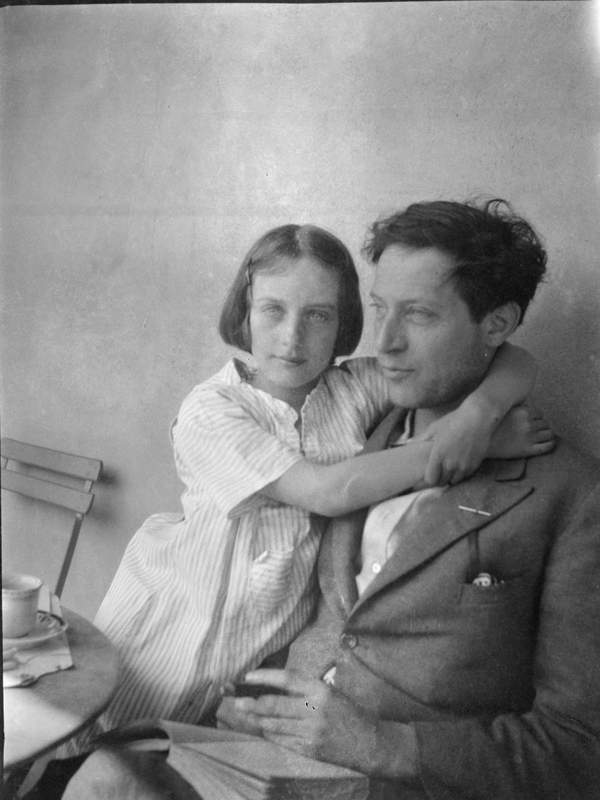 Black and white negative of Angelica Bell with her arms around Duncan ...