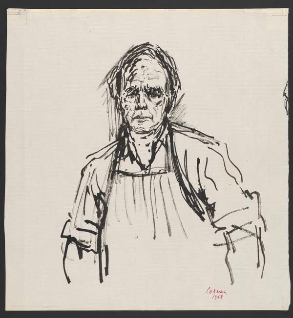 Untitled, Drawing of Henry Moore wearing an apron‘, Milein Cosman, 1968 ...