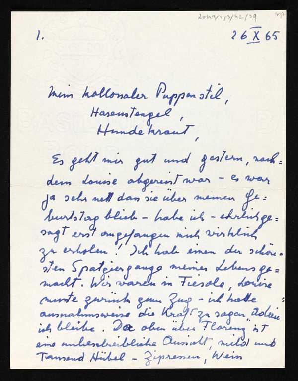 Letter from Marie-Louise von Motesiczky, Florence‘, recipient ...