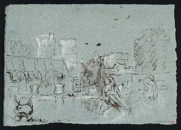 ‘East Cowes Castle from the South, with a Formal Pool and Statues in ...