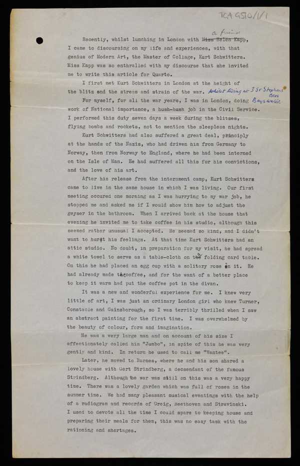 Typescript of Edith Thomas’s account of her relationship with ...