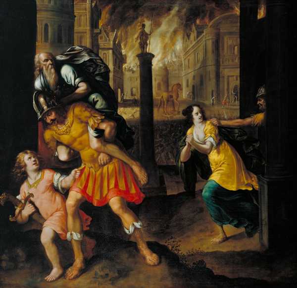 Aeneas and his Family Fleeing Burning Troy 1654 by Henry Gibbs | Tate