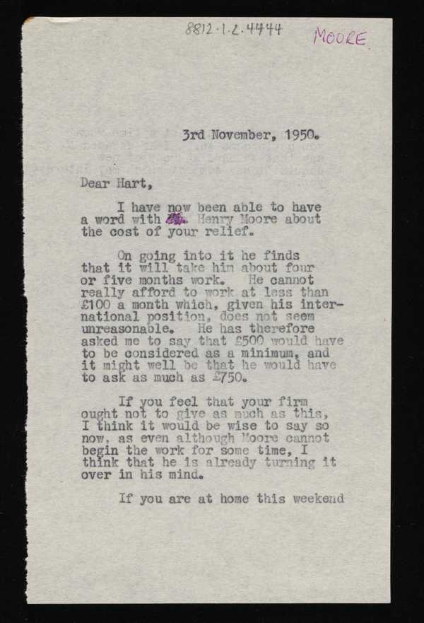 Copy letter addressed to ‘Hart’‘, Kenneth Clark, 3 November 1950 ...