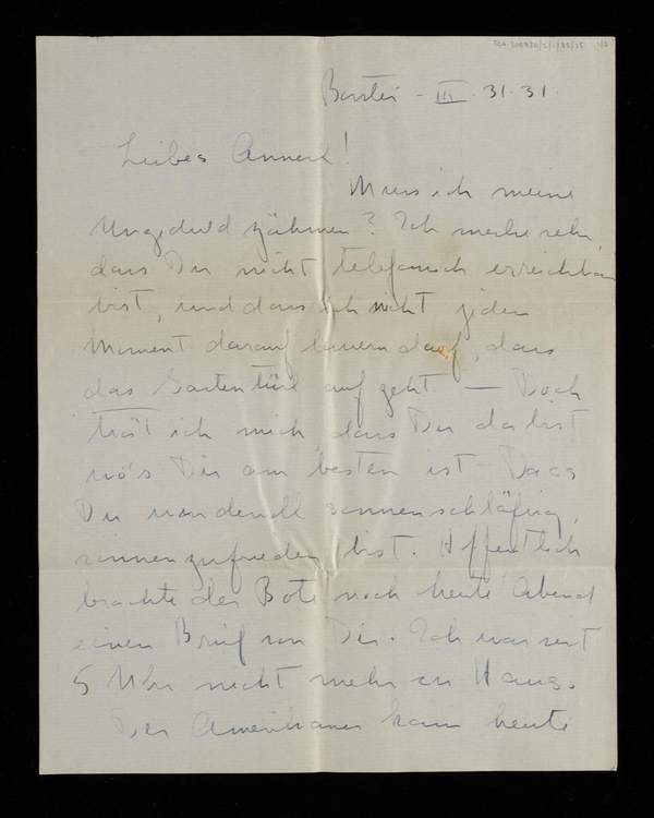Letter from Edward Renouf to Anny Schey von Koromla‘, Edward Renouf ...