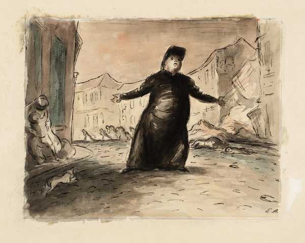 ‘Priest Begging a Lift in Louvain, May 1940‘, Edward Ardizzone, 1940 | Tate