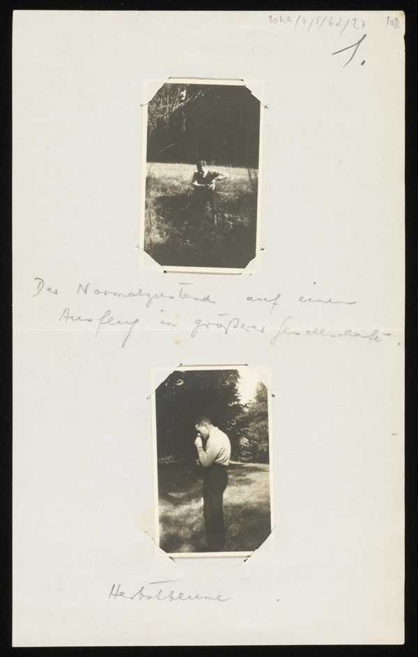 Two pages of photographs of Siegfried Sebba in a field‘, Unknown ...