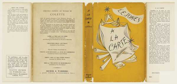 Printed book jacket for ‘A La Carte’ by L. E. Jones, designed by John ...