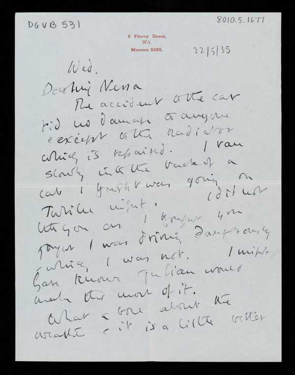 Letter from D. [Duncan Grant] to Vanessa Bell‘, Duncan Grant, recipient ...
